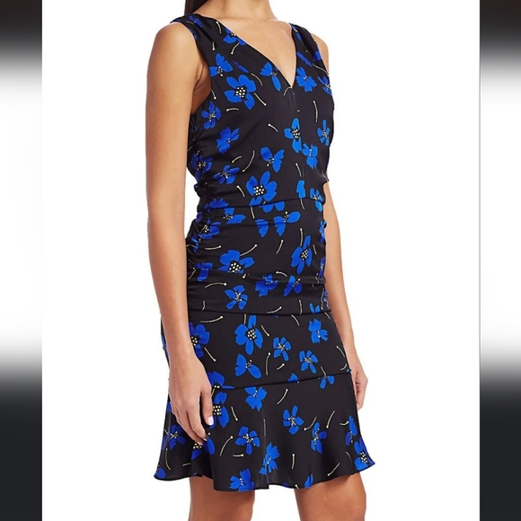 Milly | Dresses | Milly Blue And Black Ruffled Tiered Sheath Dress ...